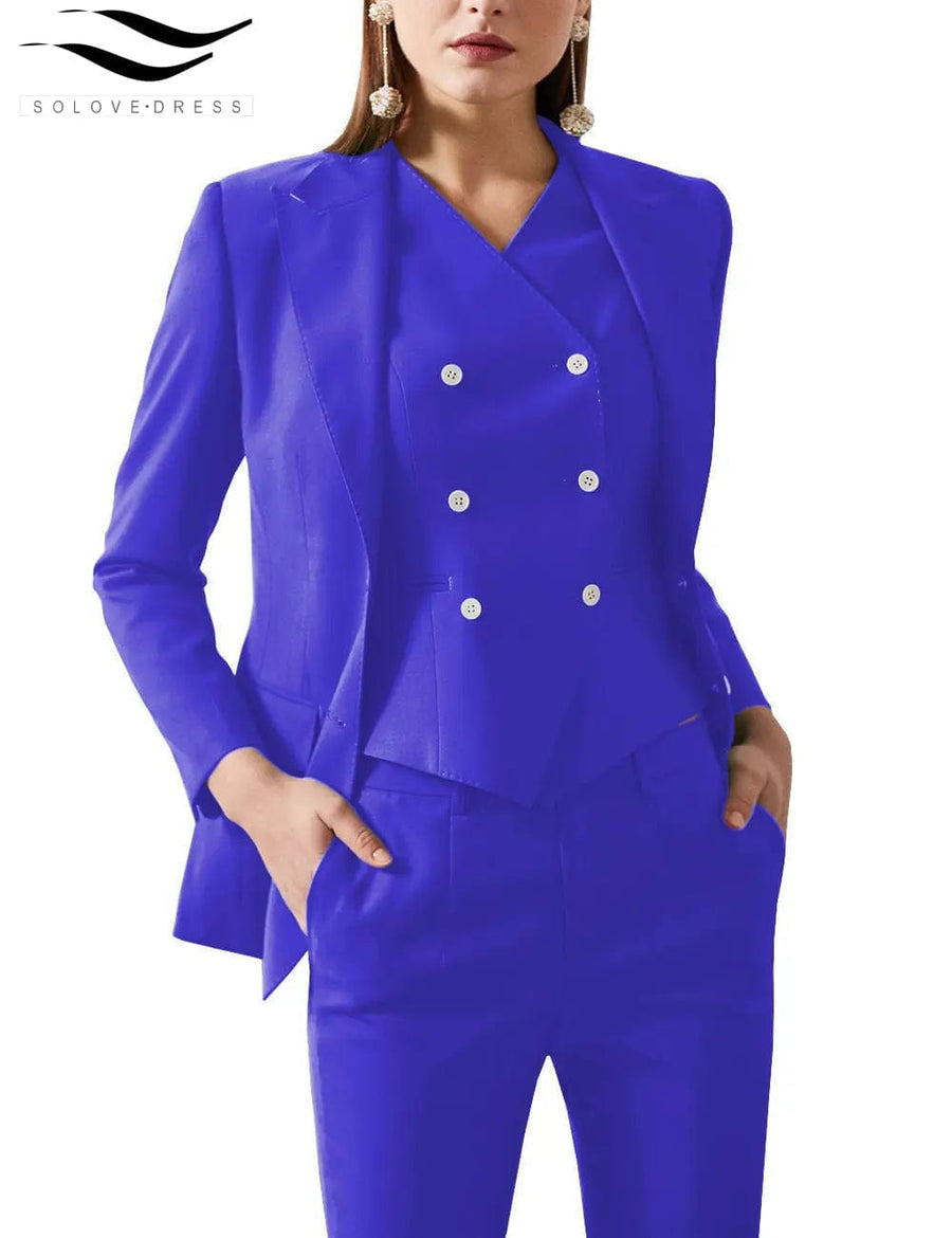 3 Pieces Double Buttons Peak Lapel Women Suit (Blazer+vest+Pants ...
