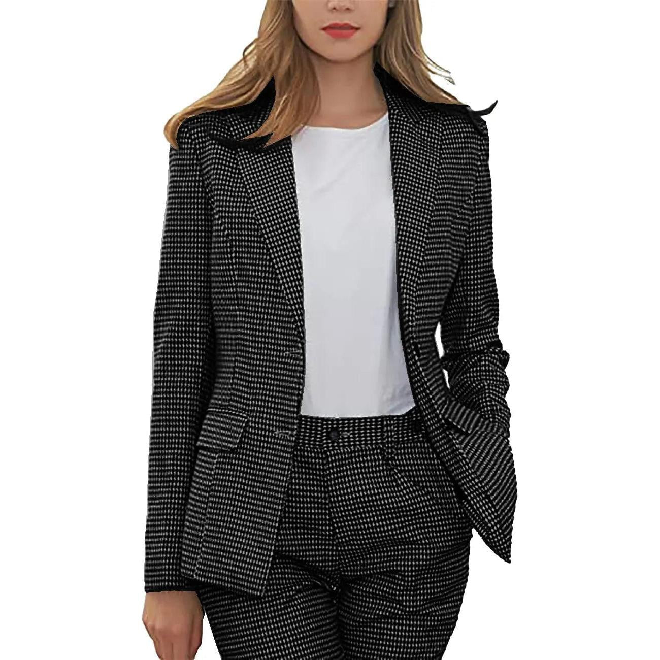 Houndstooth 2 Pieces Peak Lapel Women Suit | SoloveDress – solovedress